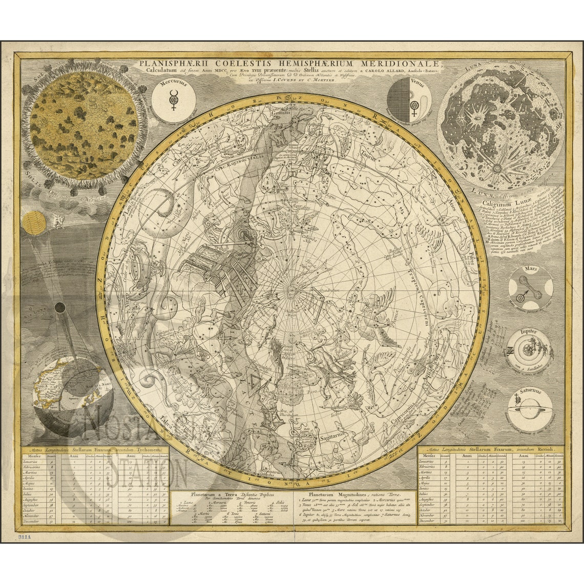 Constellation Map 1698 Antique Historic Vintage Photo Celestial Zodiac ...