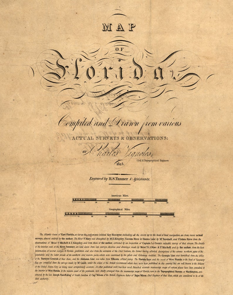 Florida 1823 State Map Antique Historic Vintage Photo Steampunk Pirate ...