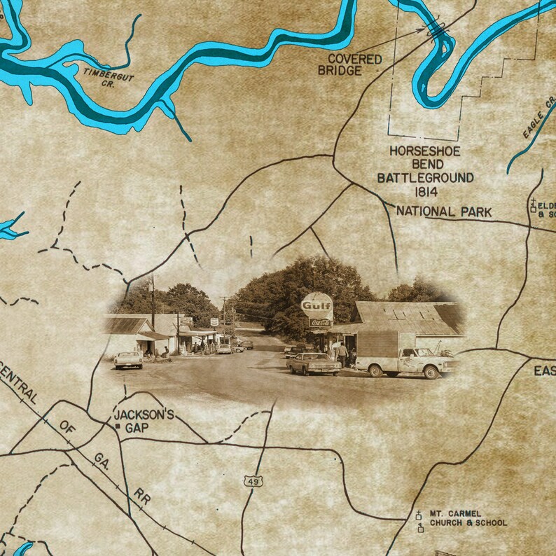 Lake Martin Vintage Style Map Alabama With Historic Photos Near ...