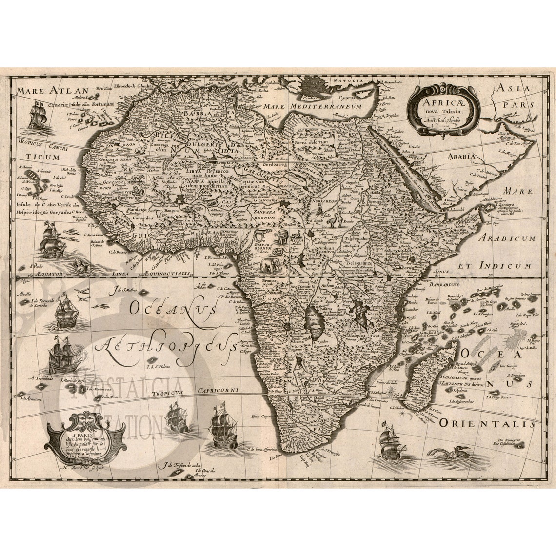 Africa Map Print 1640 Antique Historic Vintage Photo Steampunk Wall ...