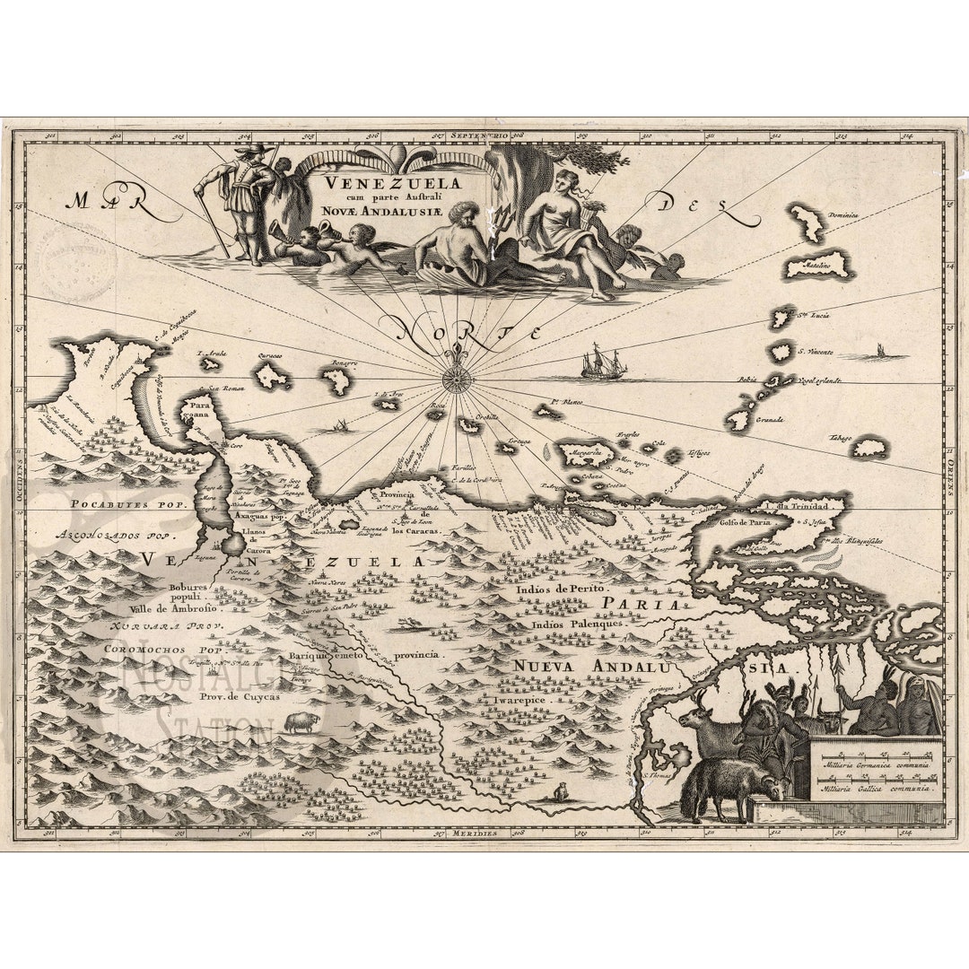 Venezuela 1612 Map Antique Historic Vintage Photo Steampunk Pirate Map ...