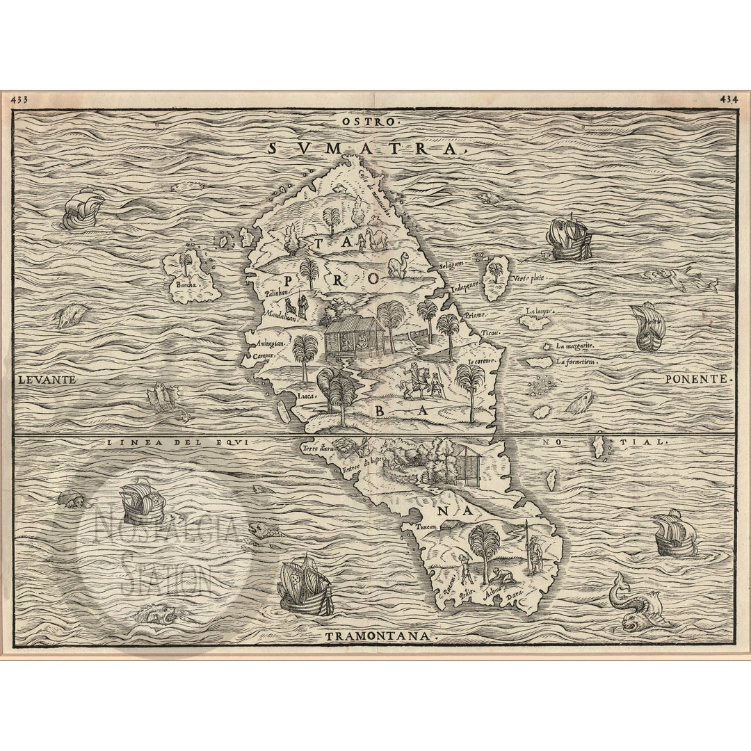Sumatra Indonesia Indonesian 1556 Map Antique Historic Vintage Photo ...