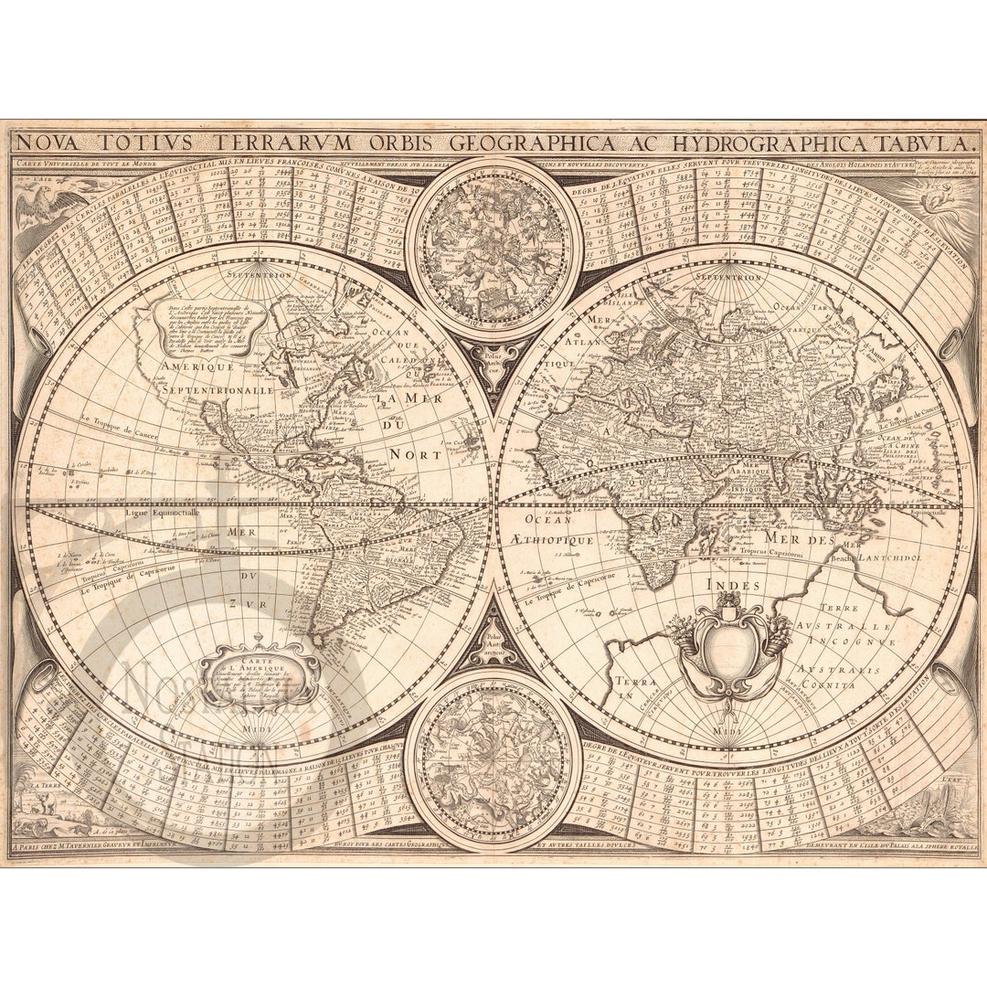 World Map 1643 Antique Historic Vintage Photo Steampunk Pirate Map Wall ...