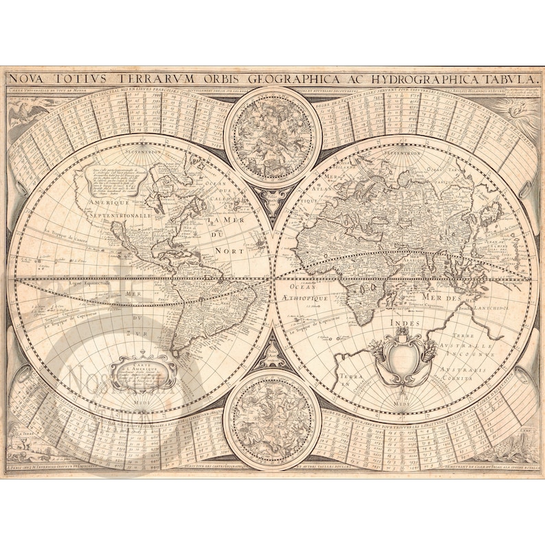 World Map 1643 Antique Historic Vintage Photo Steampunk Pirate Map Wall ...