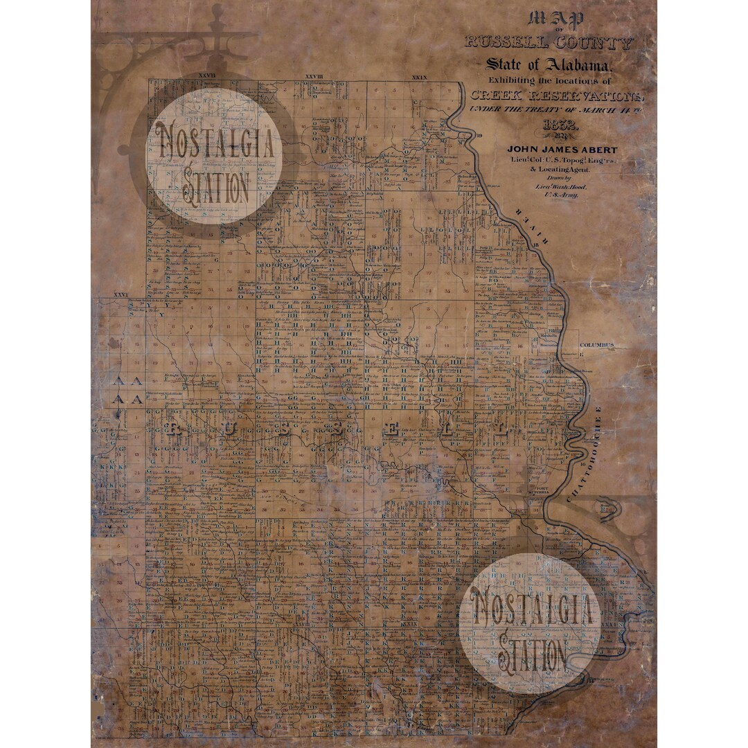 Russell County Lee Co Alabama Indian Territory Map 1832 Antique ...