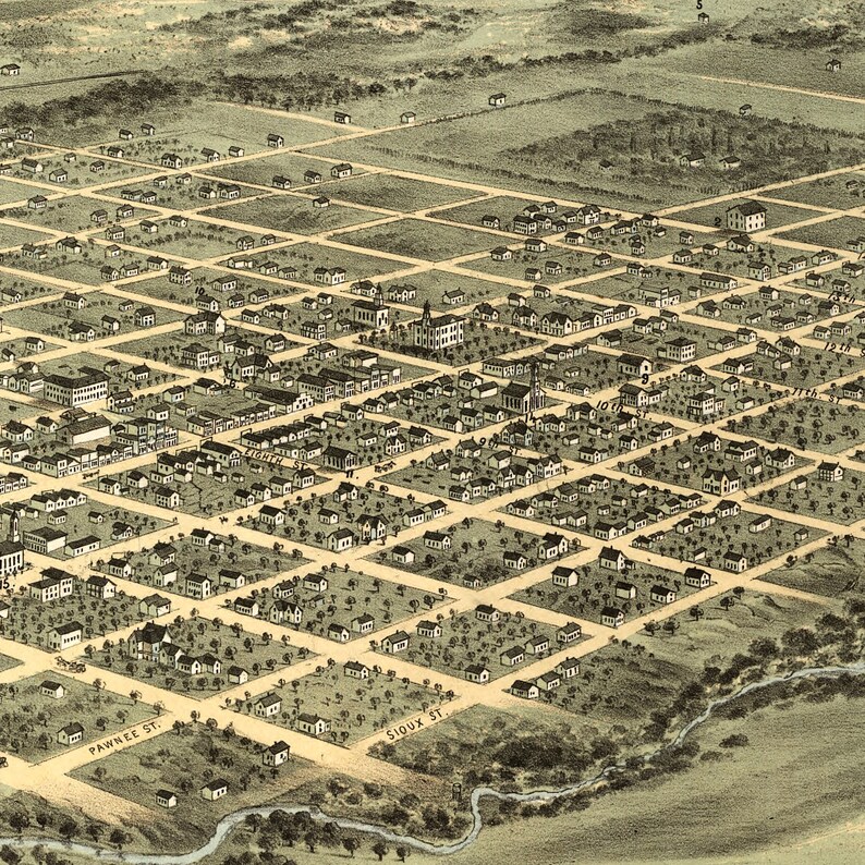 Nebraska City, Nebraska NB 1868 Map Pioneers Antique Historic Vintage ...