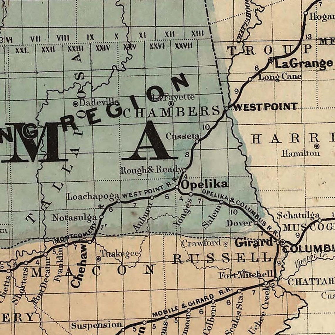 Alabama 1867 Railroad RR Map Antique Historic Vintage Photo American ...