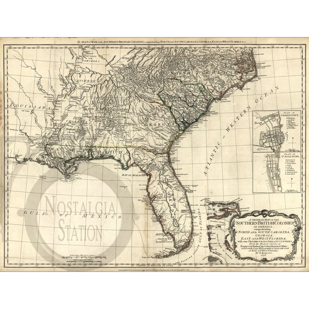 Southern British Colonies 1776 Map Antique Historic Vintage Photo ...