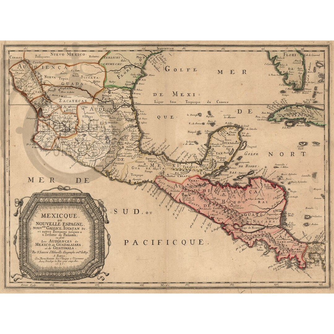 Mexico Map 1656 Antique Historic Vintage Photo Steampunk Pirate Map ...