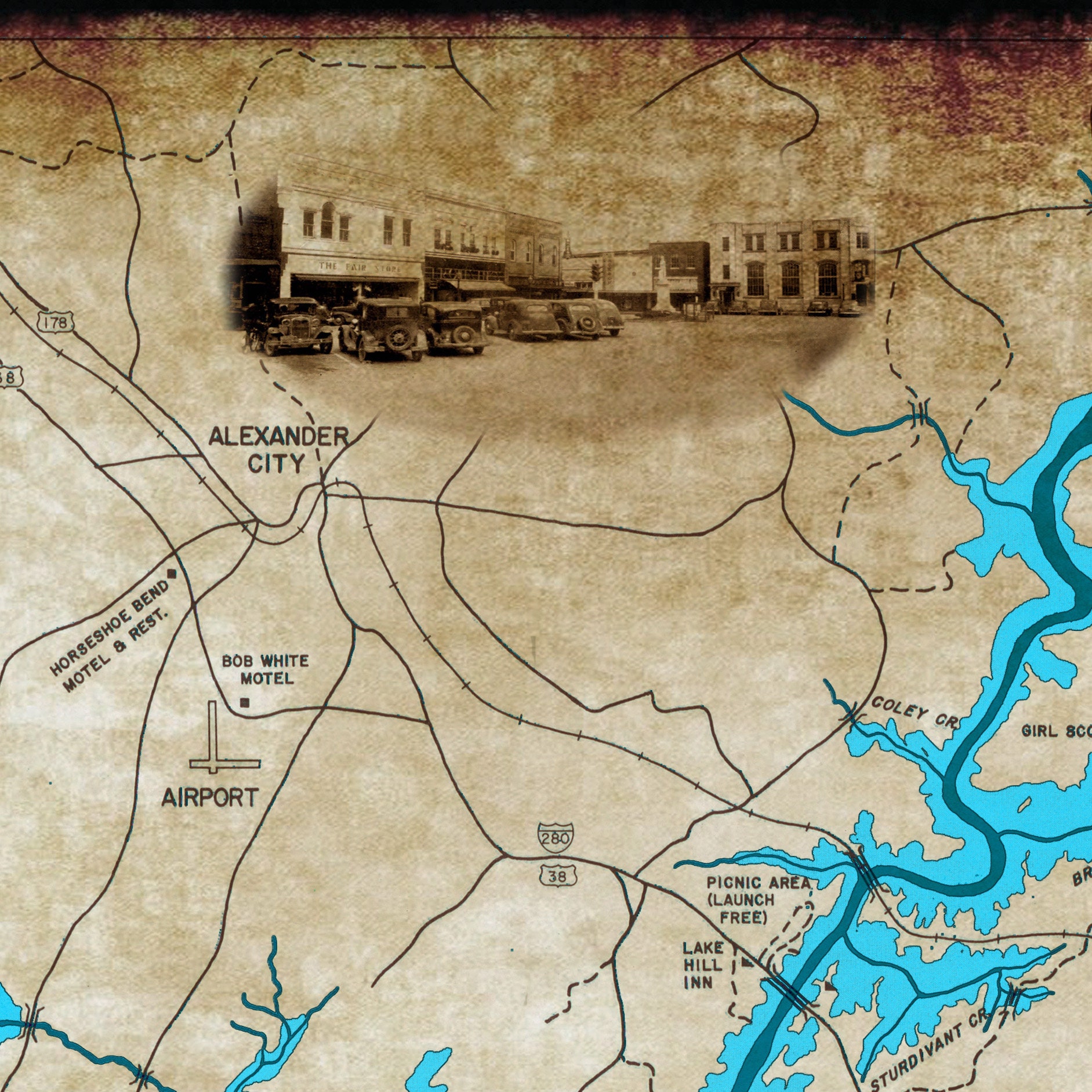 Lake Martin Map Alabama Vintage Style Map With Historic Photos Near ...