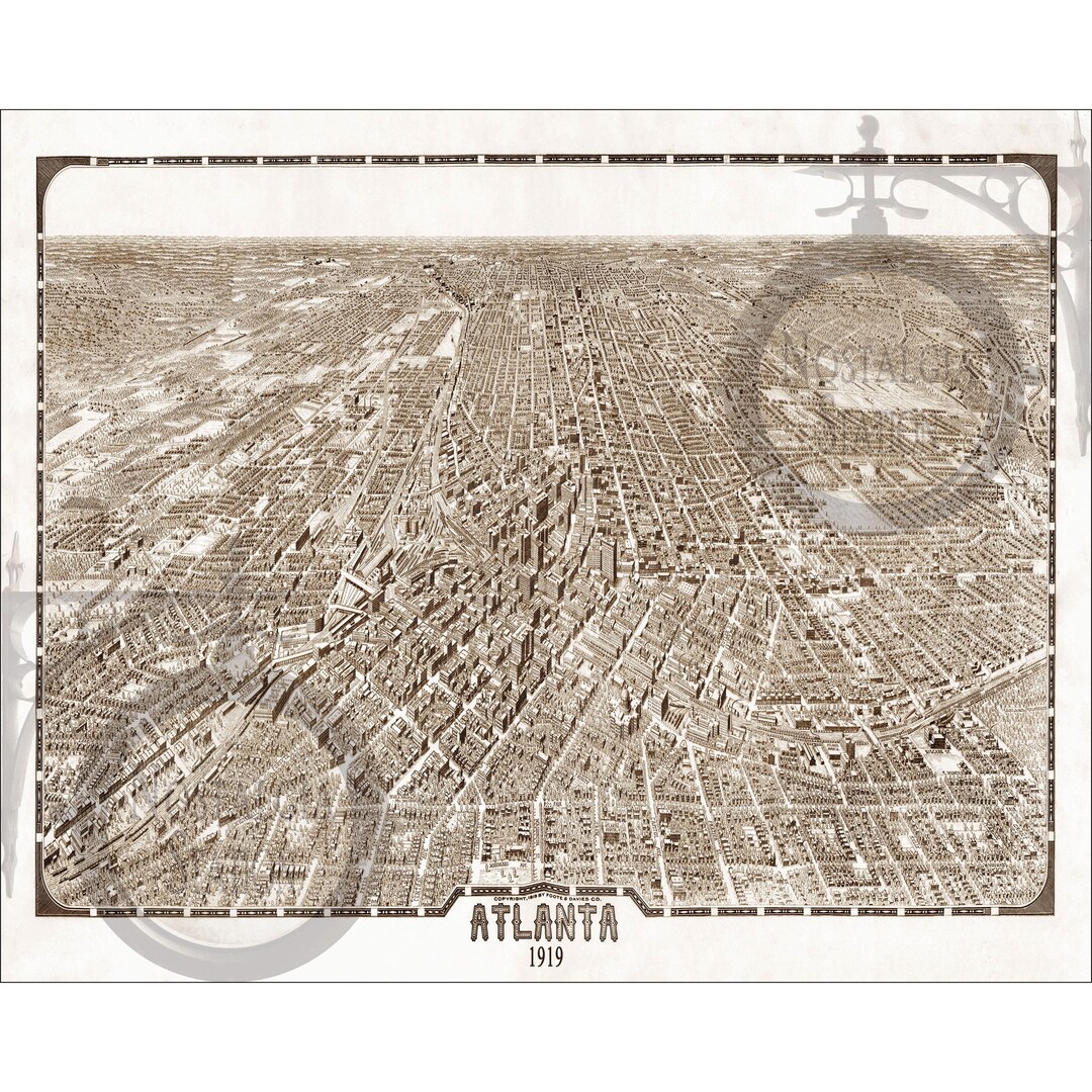 Atlanta, Georgia 1919 Antique Vintage Historic Map Wall Art Emory ...