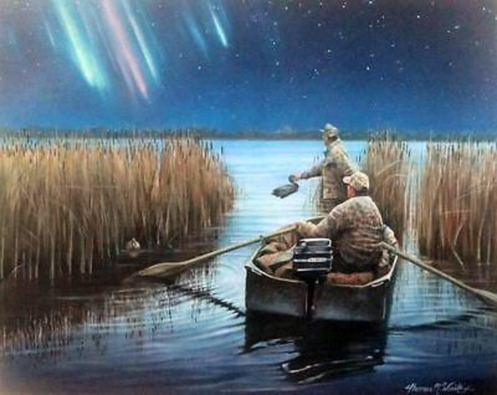 Pals Ii-northern Lights Duck Hunting Print by Thomas Wosika Signed - Etsy