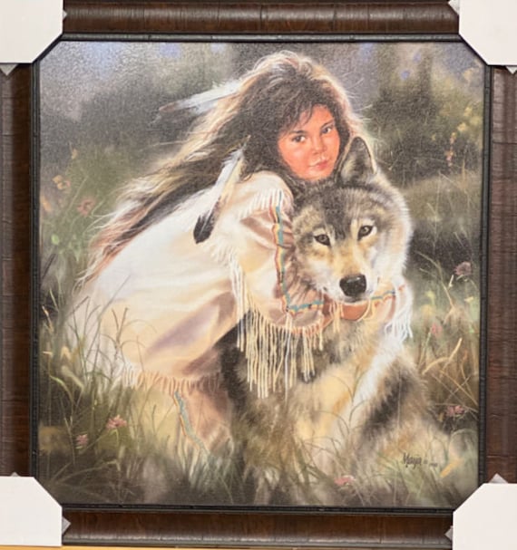 Native American Woman And Wolf Art