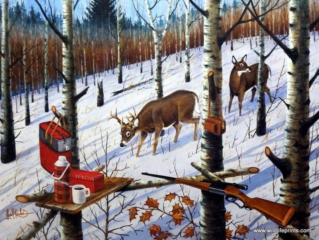 Popple Ridge Tree Stand Deer Hunting Print by Les Kouba Signed and ...