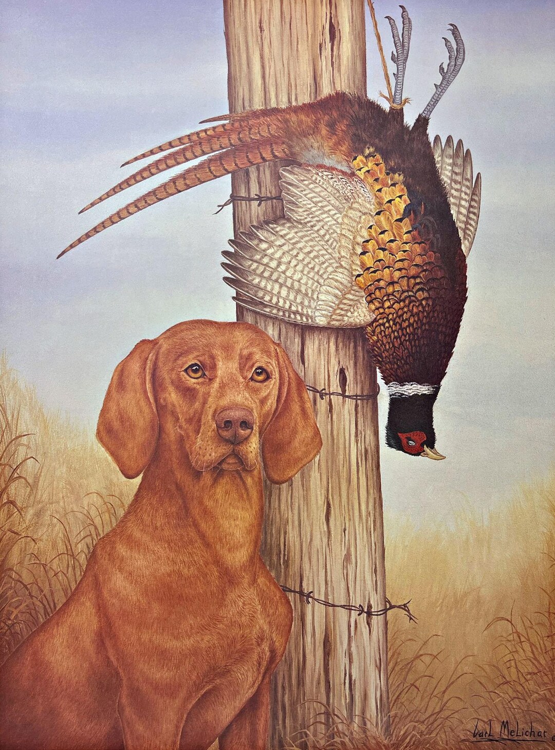 Carl Melichar S/N Hunting Dog Print Vizsla With Pheasant (15.5"x20.5 ...