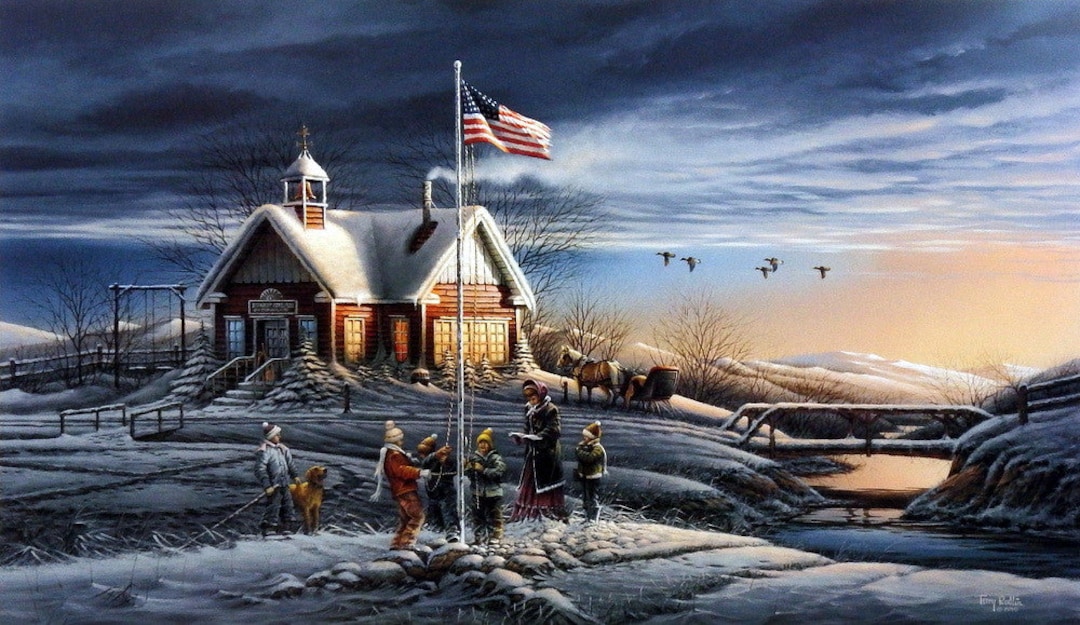 Terry Redlin "america America Signed and Numbered Flag School House ...