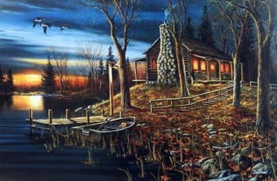Jim Hansel Complete Serenity Cabin Lake Art Print 29 X 19 - Etsy