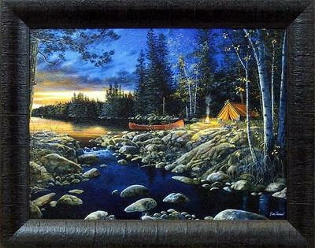 Jim Hansel Headwaters Lake Camping Studio Canvas Framed Print- 19 X 15 ...
