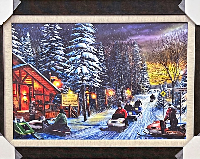 Kevin Daniel Poker Runs Snowmobile Bar Art Print Canvas-framed 29.5 X ...