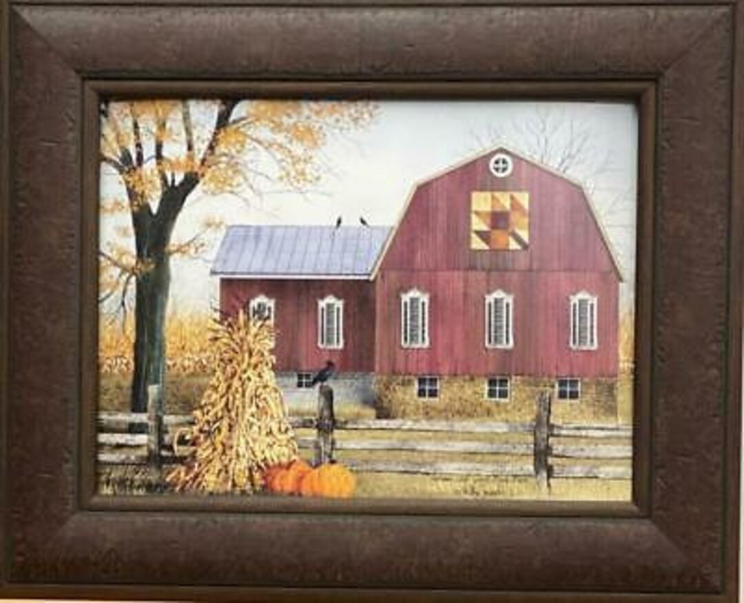 Billy Jacobs Autumn Leaf Quilt Block Farm Art Print-framed 21.5 X 17.5 ...