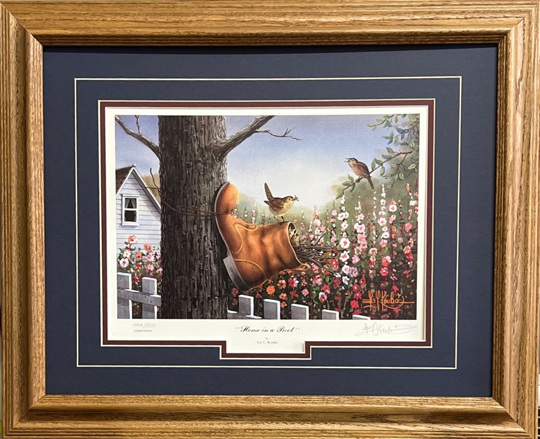 Les Kouba Framed Bird and Flower SN Art Print Home in a Boot 21 X 17 - Etsy