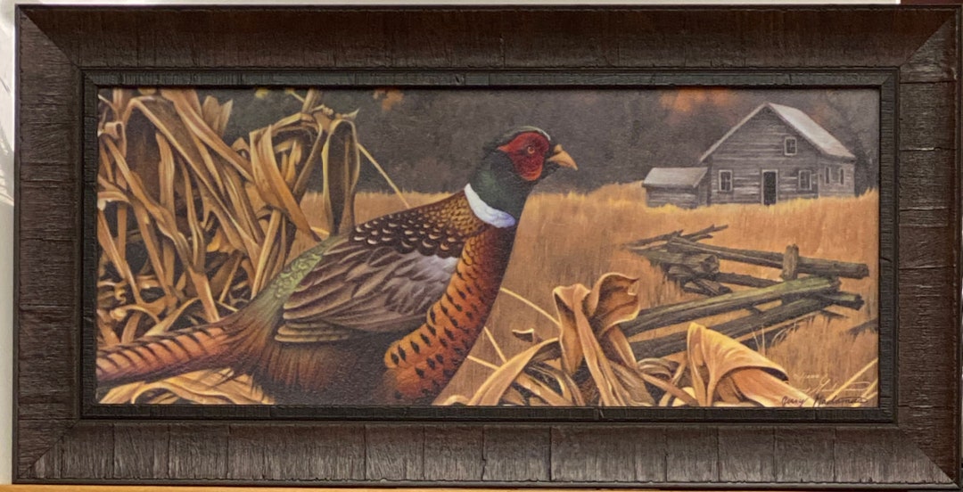 Jerry Gadamus Pheasant Feast S/N Hand Textured Art Print-framed 28.5 X ...