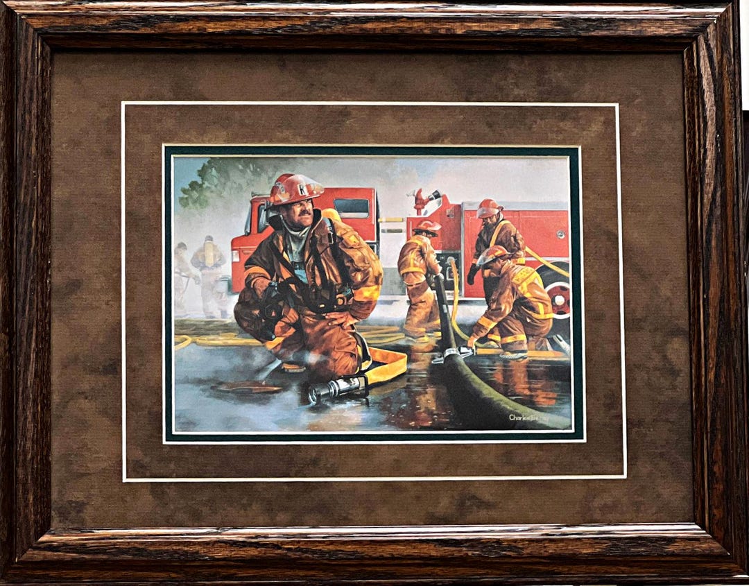 Charles Freitag Breakin It Down Fireman Art Print-framed 18.5 X 14.5 - Etsy