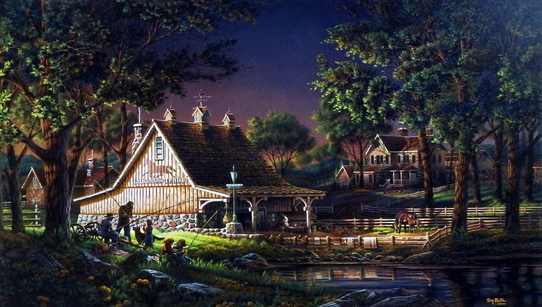 Terry Redlin "family Time" Signed and Numbered Horse Barn Fishing Pond ...