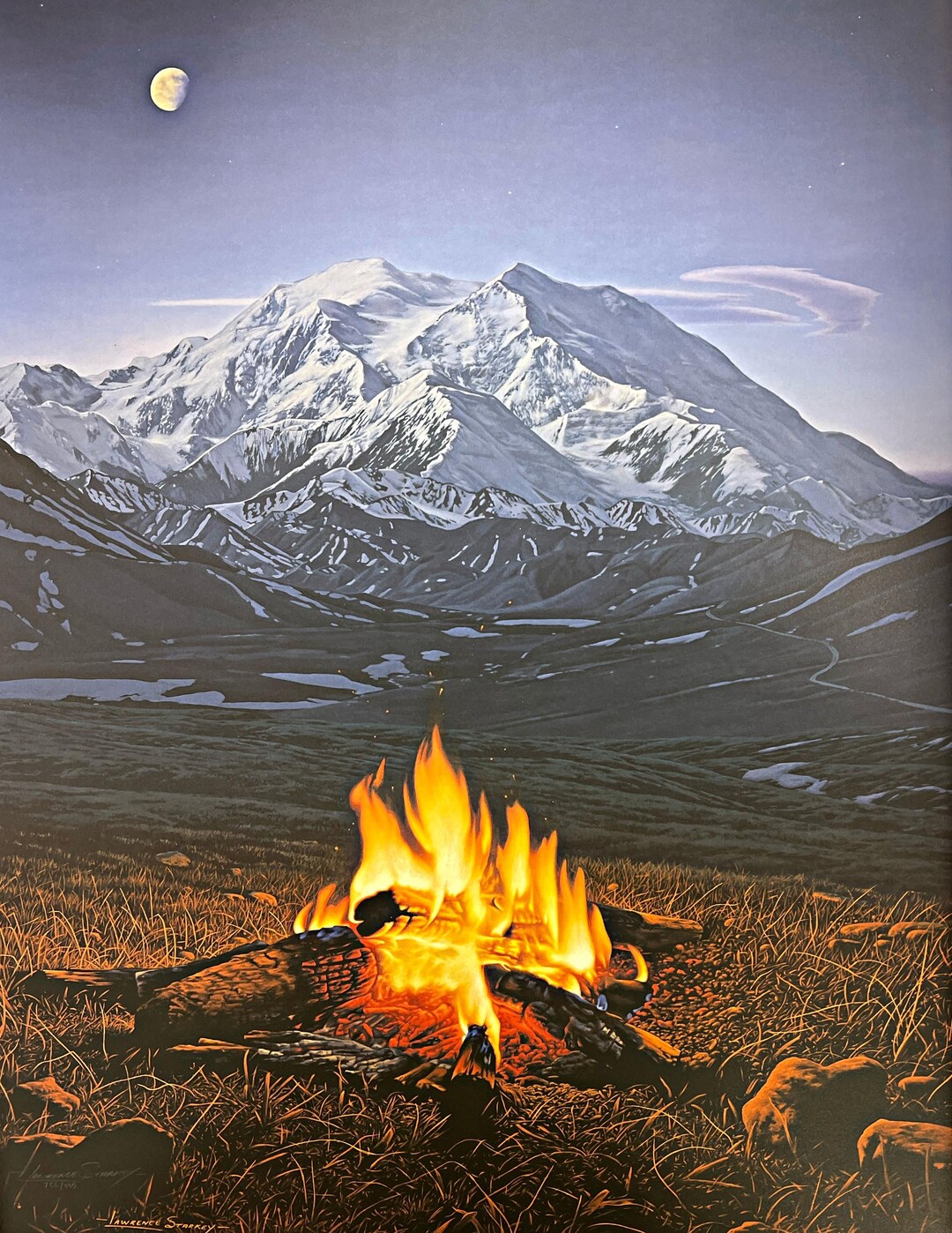 Lawrence Starkey Majestic Morning Fire Mountain Moon S/N Art Print With ...