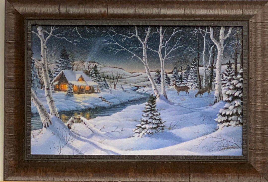 A Winters Night Deer Cabin by Mark Daehlin Art Print Framed 19 X 13 - Etsy