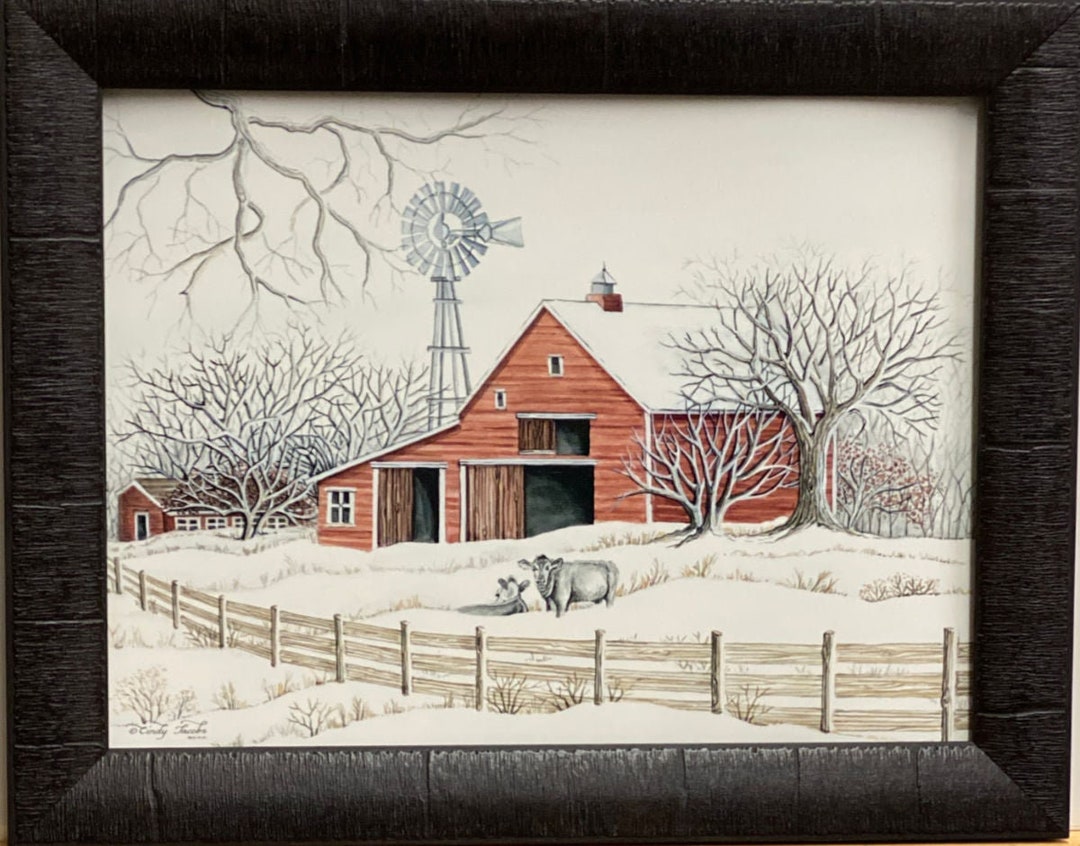 Cindy Jacobs Winter Barn With Windmill Farm Art Print 19 X 15 - Etsy