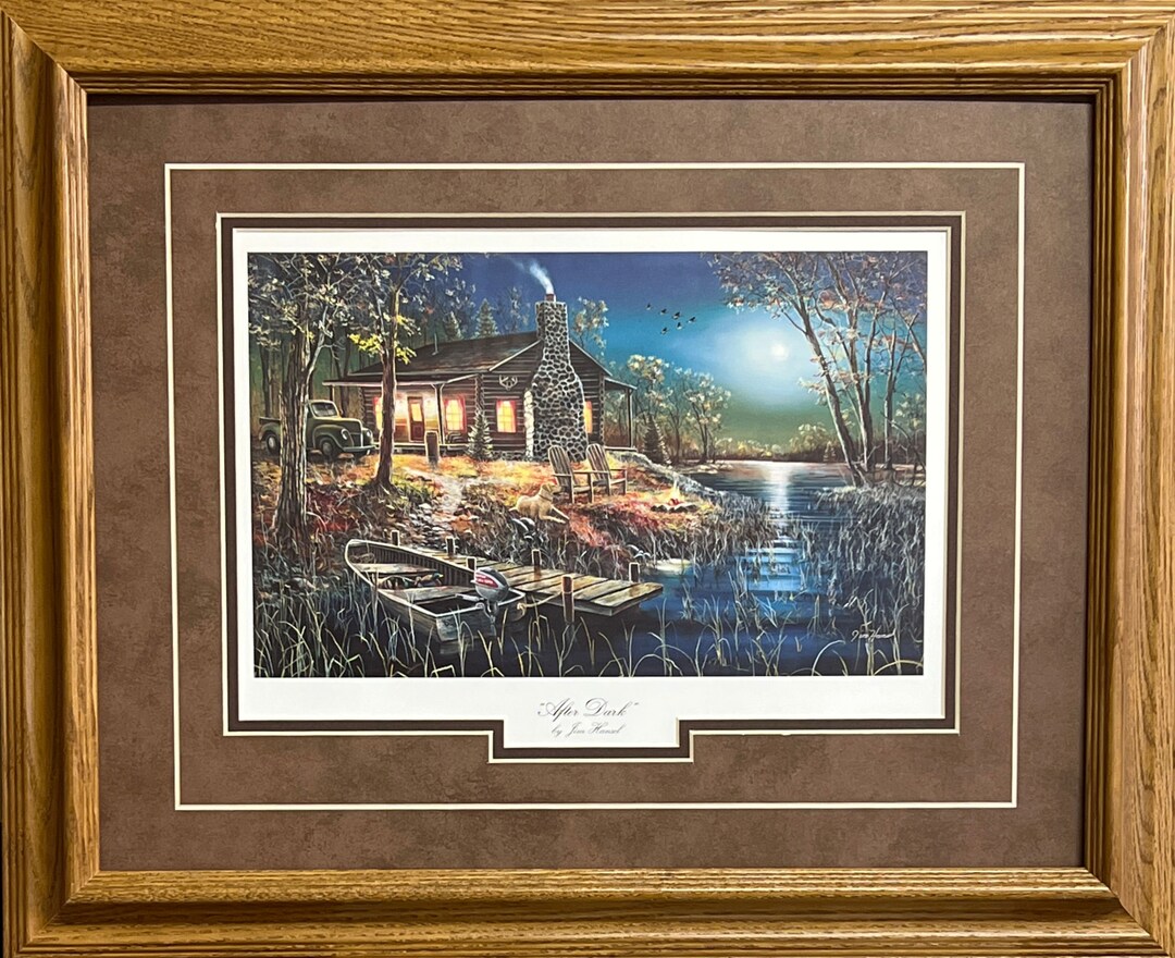 Jim Hansel After Dark Lake Cabin Lake Art Print Framed 21 X 17 - Etsy