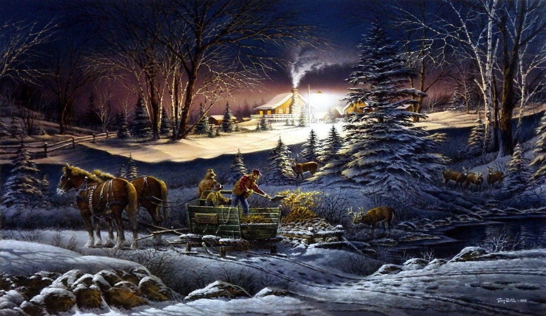 Terry Redlin A Helping Hand S/N Christmas Tree Sleigh Print - Etsy