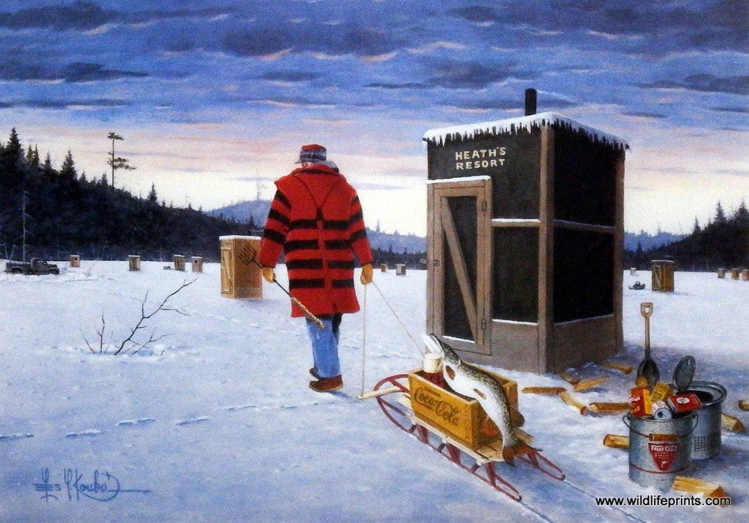 Les Kouba Darkhouse Finale Ice Fishing Art Print - 21" X 16" Artist's ...
