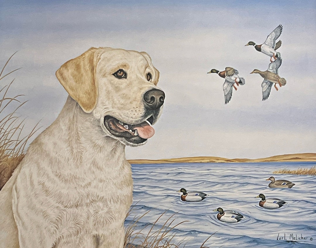 Carl Melichar S/N Hunting Yellow Lab Dog Print October Mallards S/N (19 ...