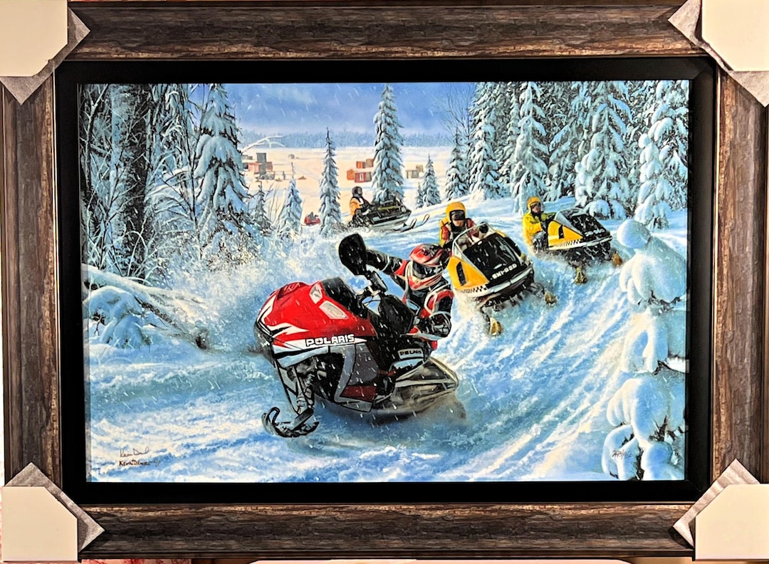 Kevin Daniel Sled Heads Snowmobiles Ice Fishing Art Print Framed 36 X ...
