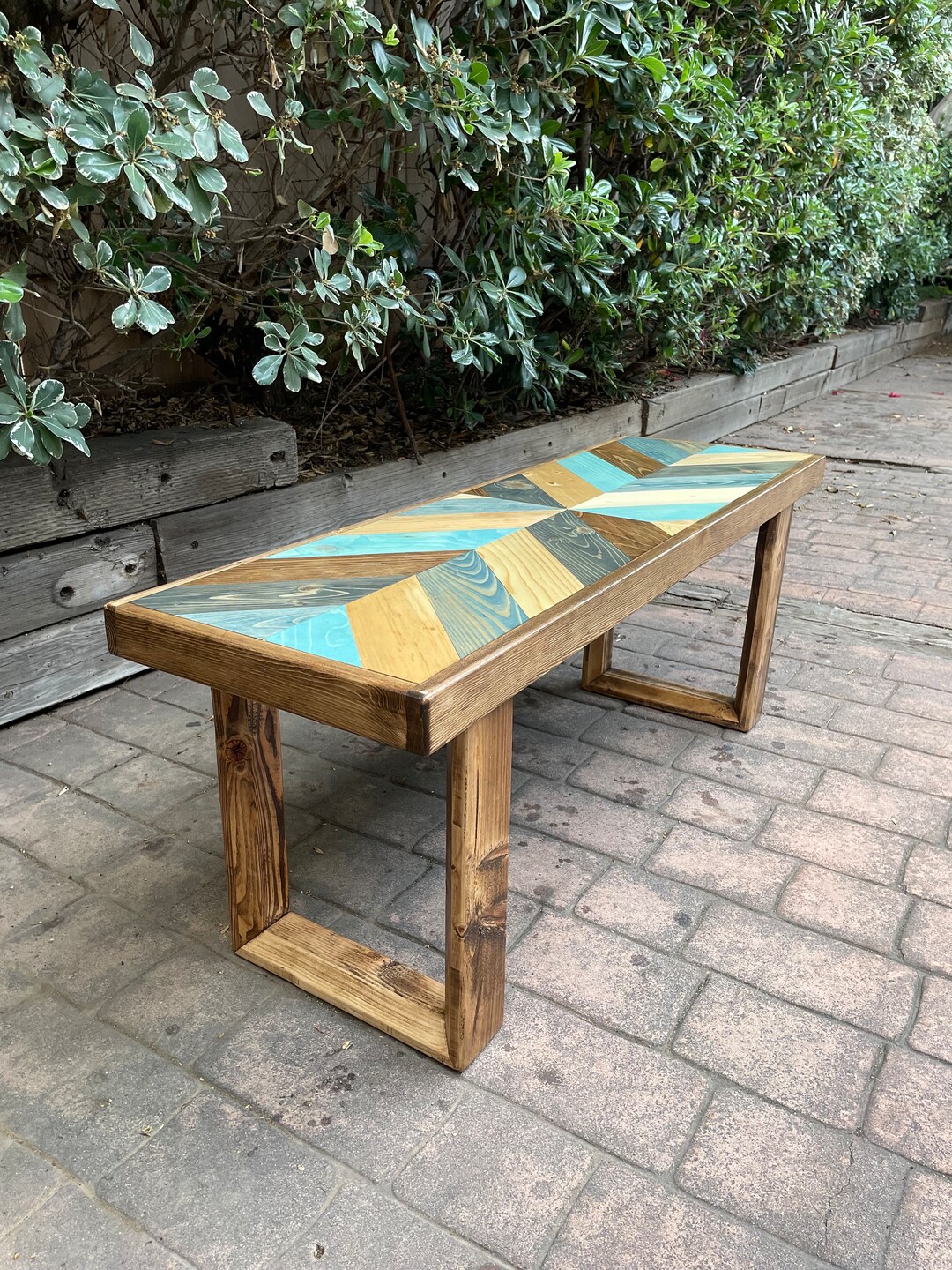 Indoor Colliding Chevron Entryway Bench 2.5 Thick Solid Wood Hallway ...