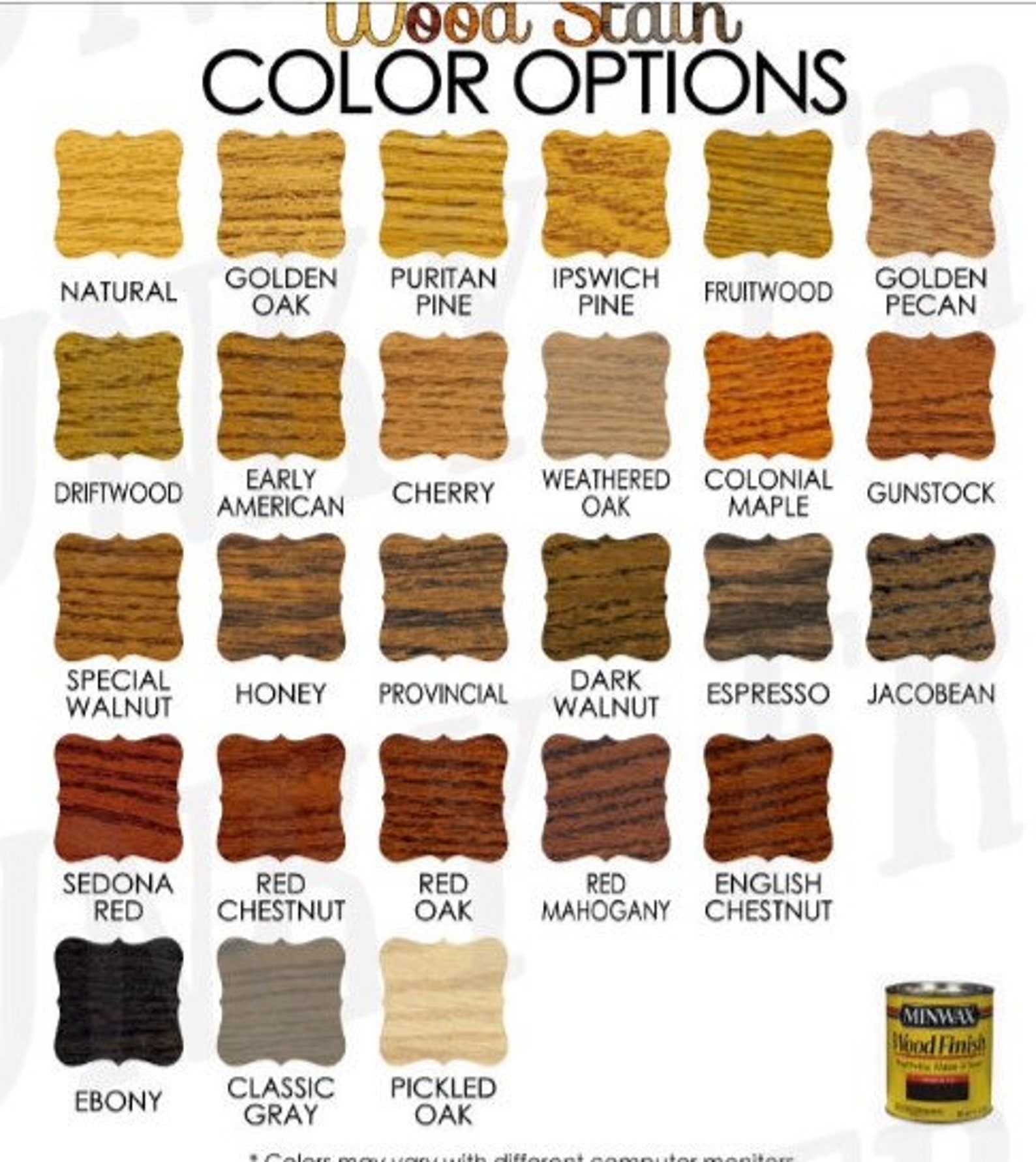 Color Chart of Classic STAINS Included and Finish SHEENS - Etsy