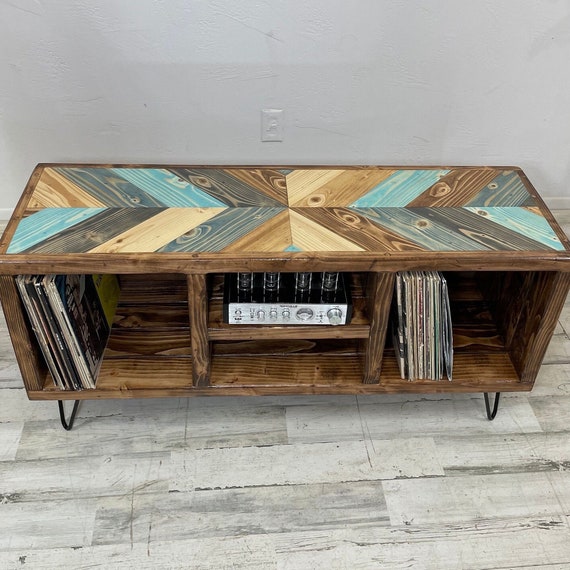 I Got the Blues Colliding Chevron Top Vinyl Record Stand or TV Stand See Description Living Room Decor Living Room Furniture Etsy
