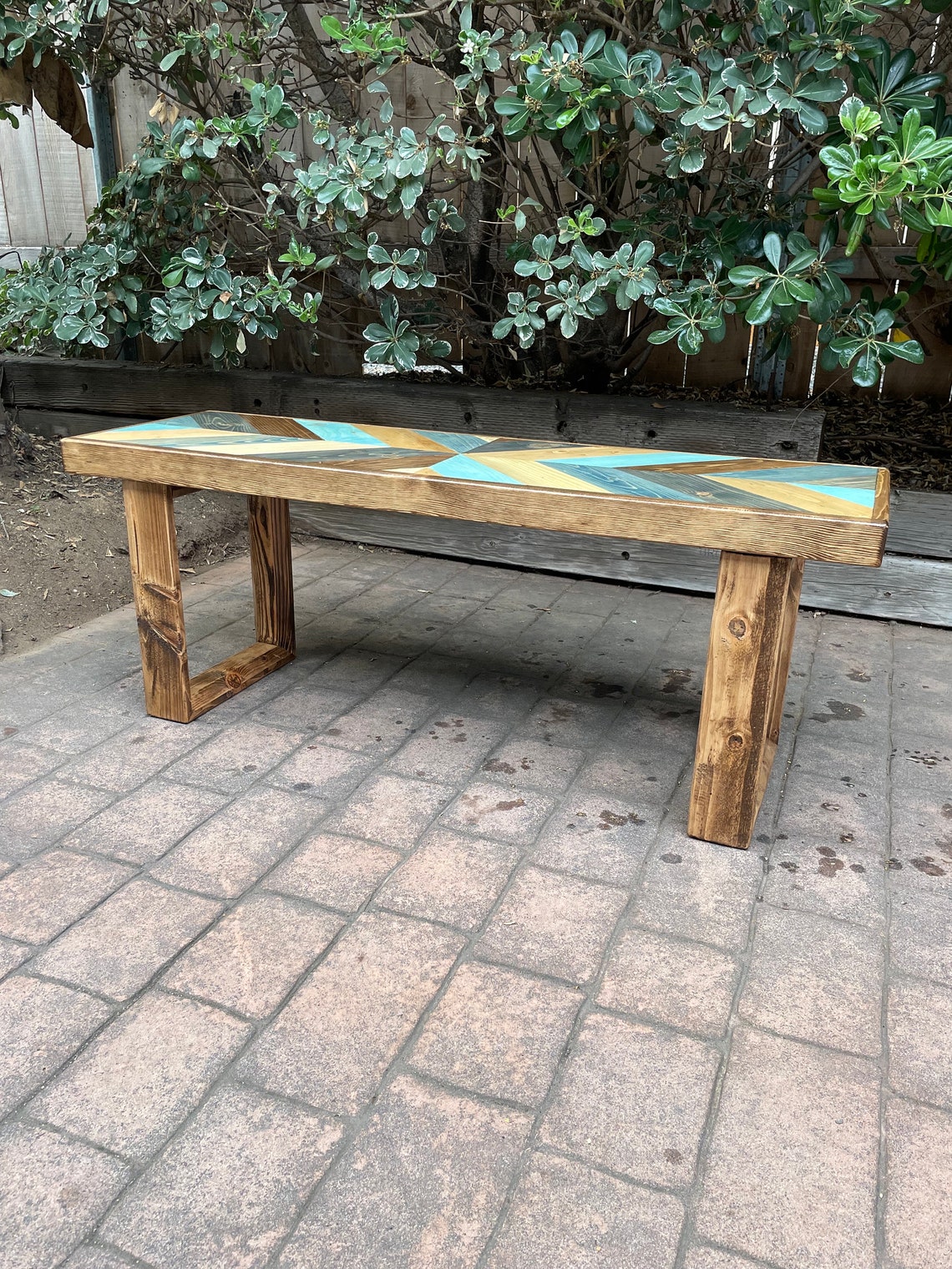 Indoor Colliding Chevron Entryway Bench 2.25 Thick Solid Wood Hallway ...
