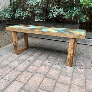 Indoor Colliding Chevron Entryway Bench 2.25 Thick Solid Wood Hallway ...