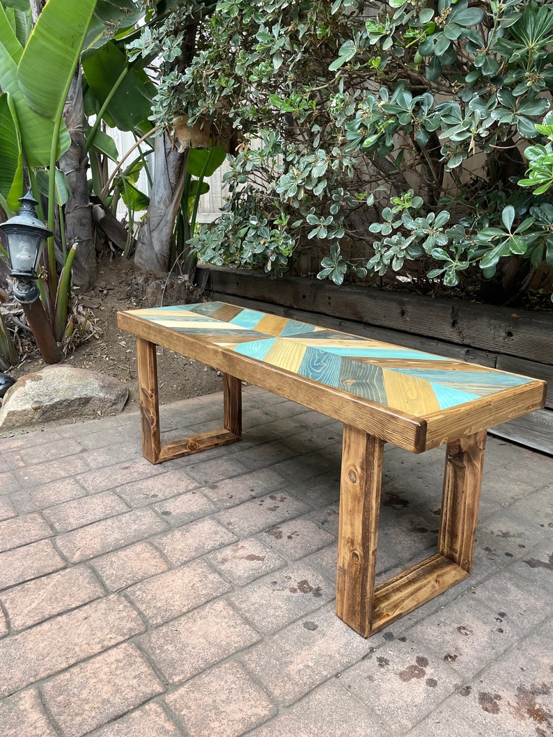 Indoor Colliding Chevron Entryway Bench 2.25 Thick Solid Wood Hallway ...