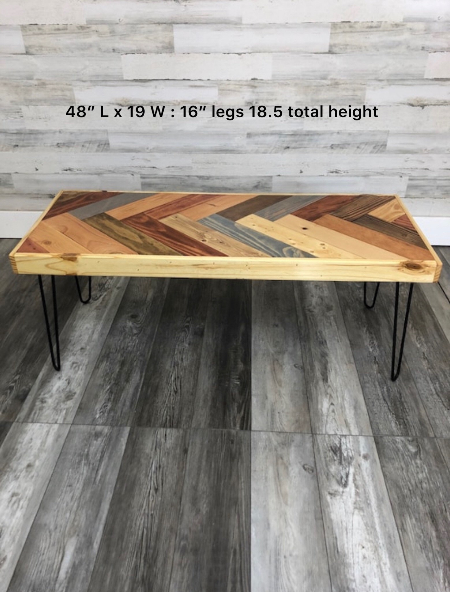 Colorful Herringbone Coffee Table Handmade Wood Coffee Table Living Room Furniture Farmhouse Home Decor Wood Table Metal Legs Etsy