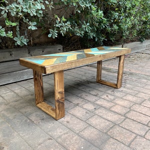 Indoor Colliding Chevron Entryway Bench 2.25 Thick Solid Wood Hallway ...
