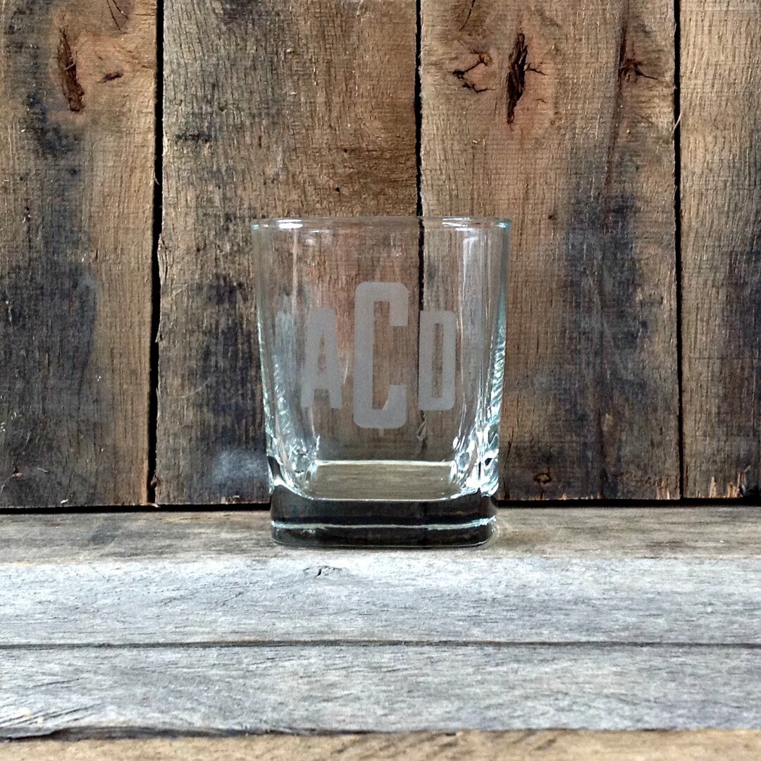 Rocks Glass With Etched Monogram, Etched Rocks Glass, Square Rocks ...