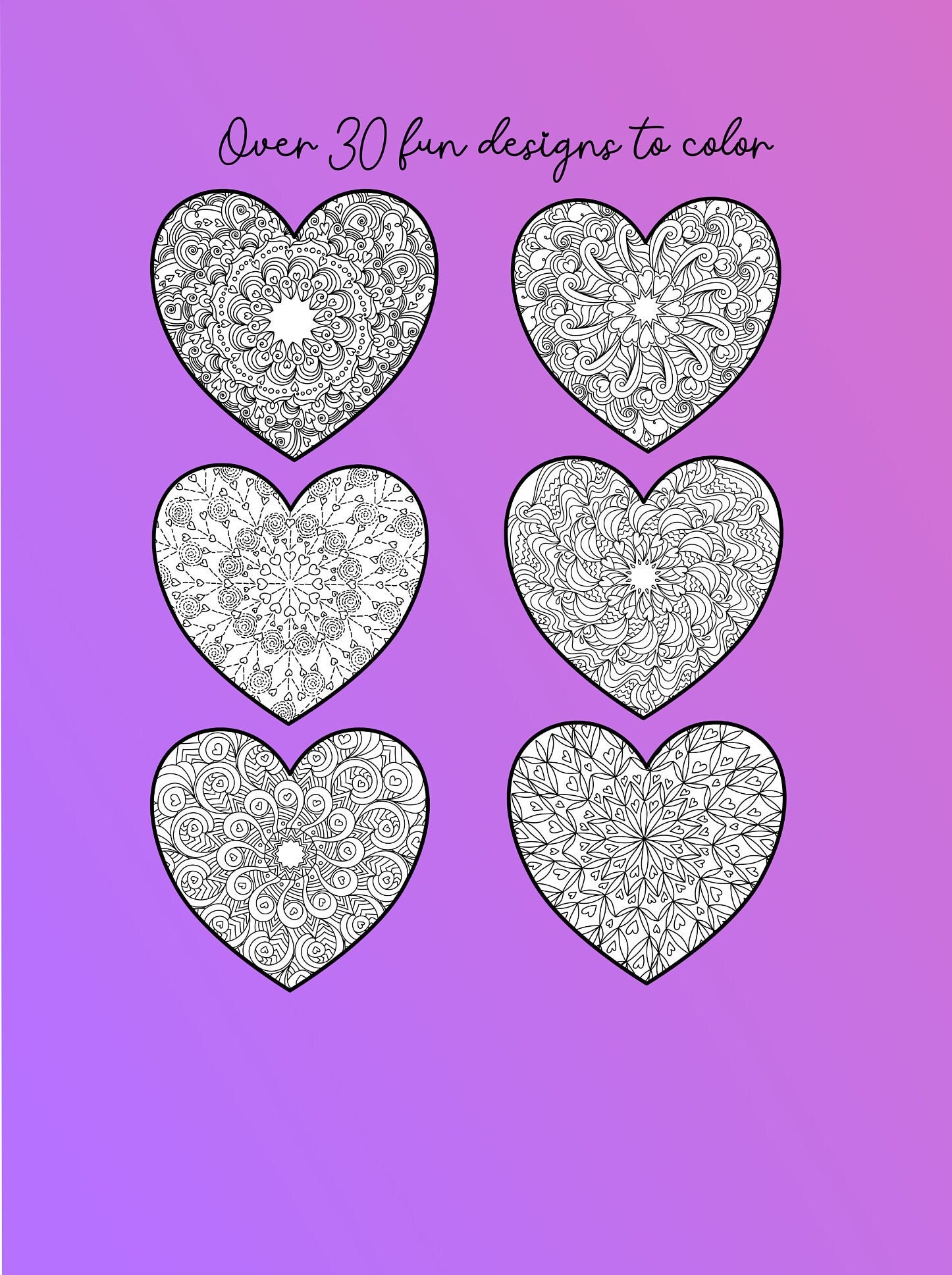 Beautiful Hearts Coloring Book Printable 35 Images - Etsy