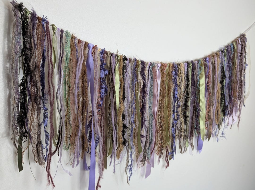 Textile Heather Garland, Cottagecore Wall Hanging, Purple, Green, Brown ...