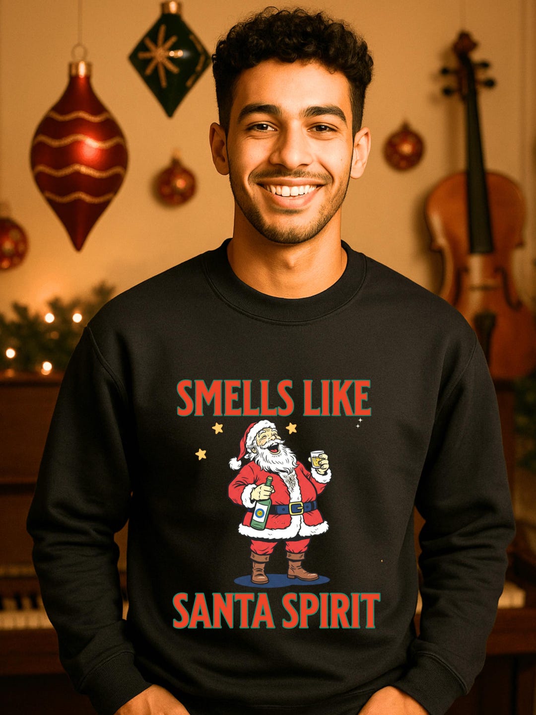 Drunk Santa Laughing Sweatshirt | Funny Christmas Cotton-poly Pullover ...