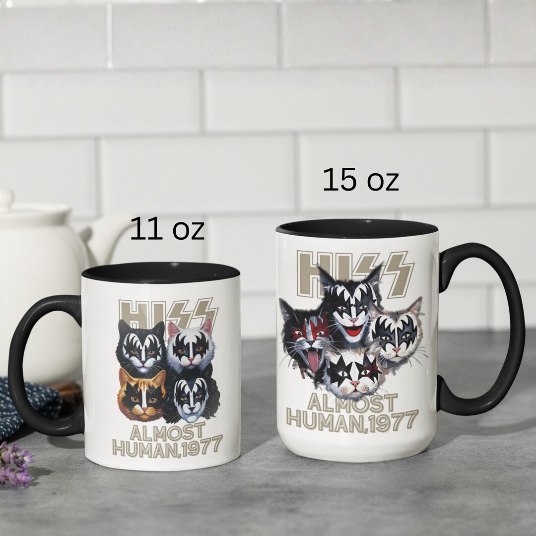 Kiss Cats Band Parody Hiss Almost Human 1977 Mug | Funny Music Ceramic ...