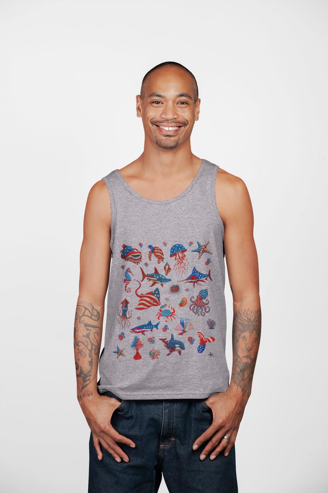 Sea Creatures Shirt-stonewash Cotton Tank Top Patriotic Design | Unisex ...